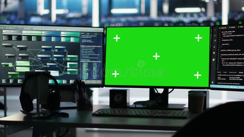 Visual Programming Systems on Green Screen PC in Data Center Stock Footage - Video of monitors ...
