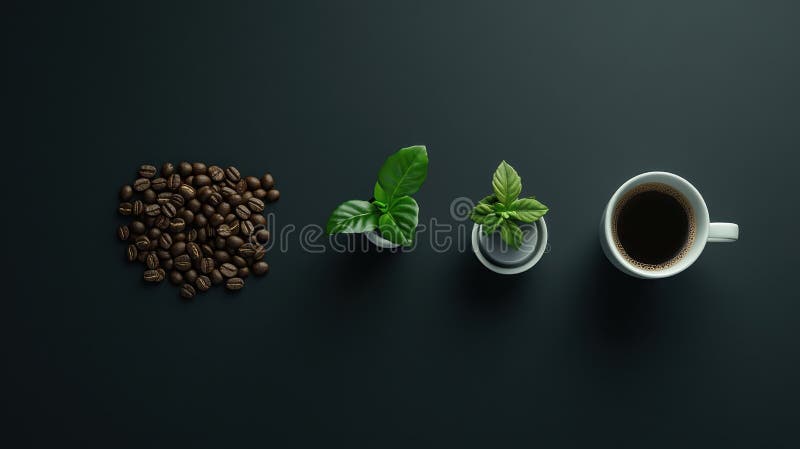 A Visual Progression from Coffee Beans To Brewed Coffee, Highlighting ...