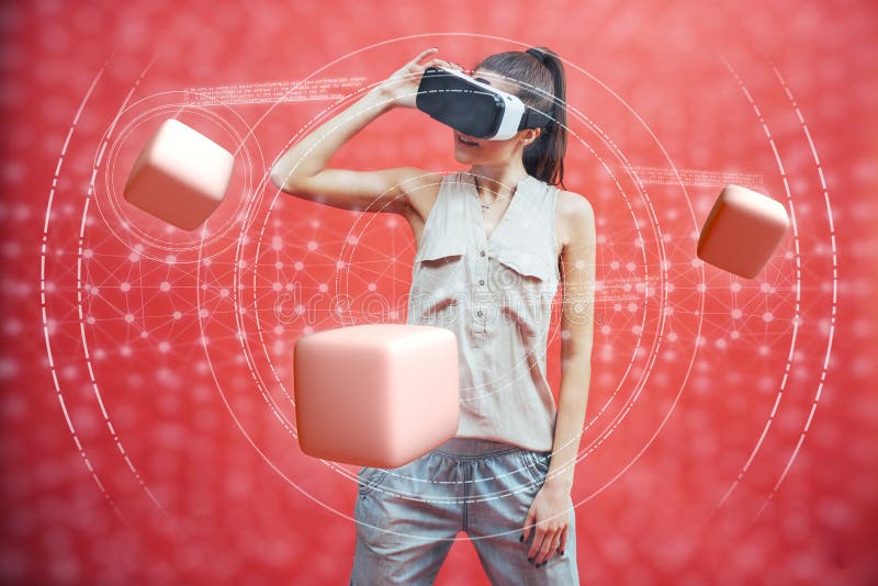 Visual Reality Concept. Young Man Using Visual Reality or VR Headset ...