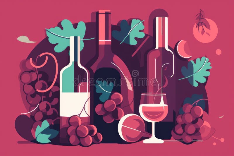 Visual Rendering of Wine Bottle Cup and Glass. Generative Ai Stock ...