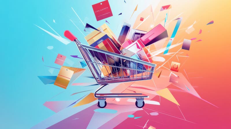 Visual Representation of an Abstract Shopping Cart Filled with Various ...