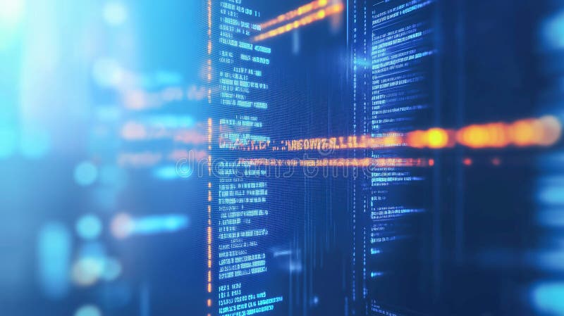 Visual Representation Of Abstract Software Code With Glowing Lines And Data Streams In A Digital