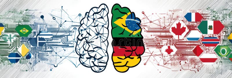 AI Brain Models Divided into Competing Halves Representing Various ...