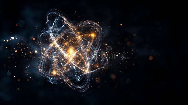 Visual Representation of an Atom with Glowing Particles in 4K Quality ...