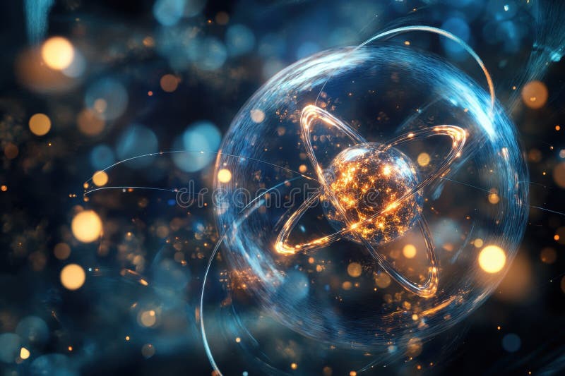 Visual Representation of an Atom with Glowing Particles and Swirling ...