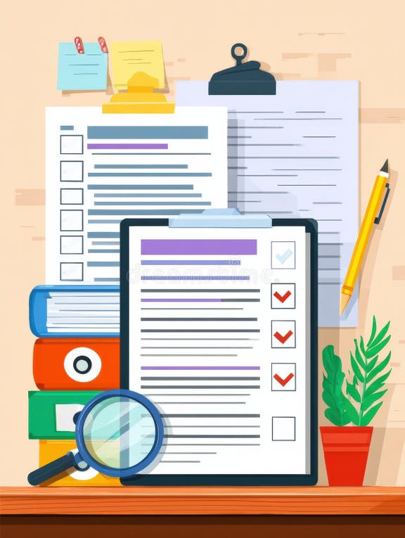 Visual Representation of the Audit Process Featuring Documents and a ...