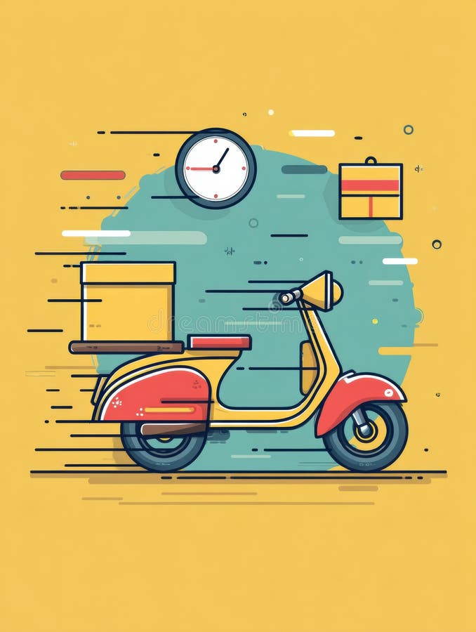 Average Delivery Times Infographic Illustrating Rapid Delivery with a Scooter Against a Vibrant ...