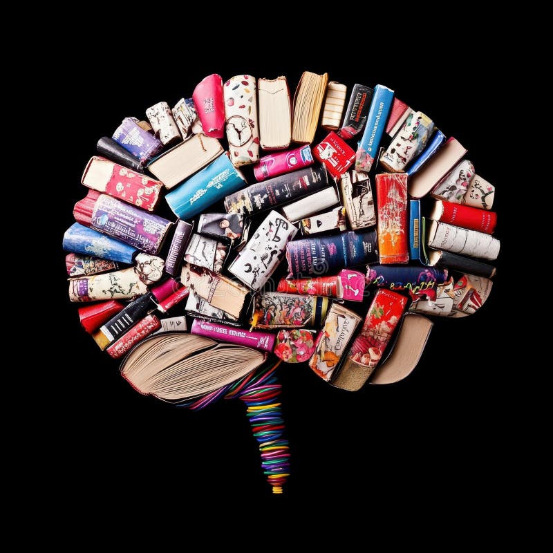 Brain Shaped from Books with Colorful Swirling Lines Stock Image ...