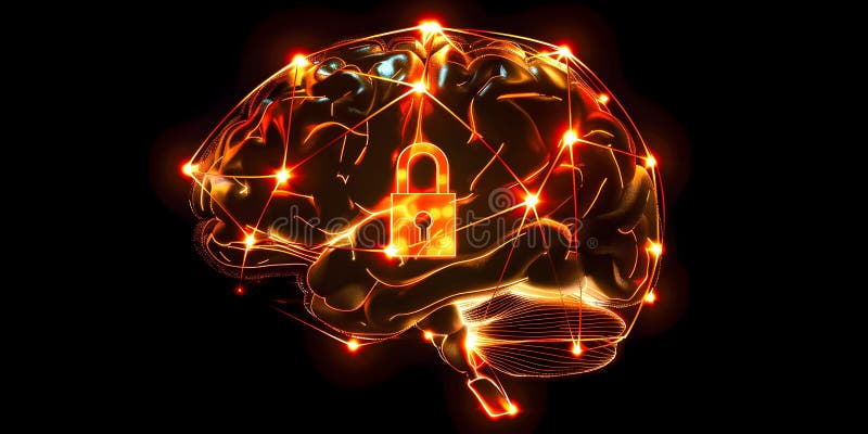 Visual Representation of Brain Security with a Lock Symbol Illustrating ...