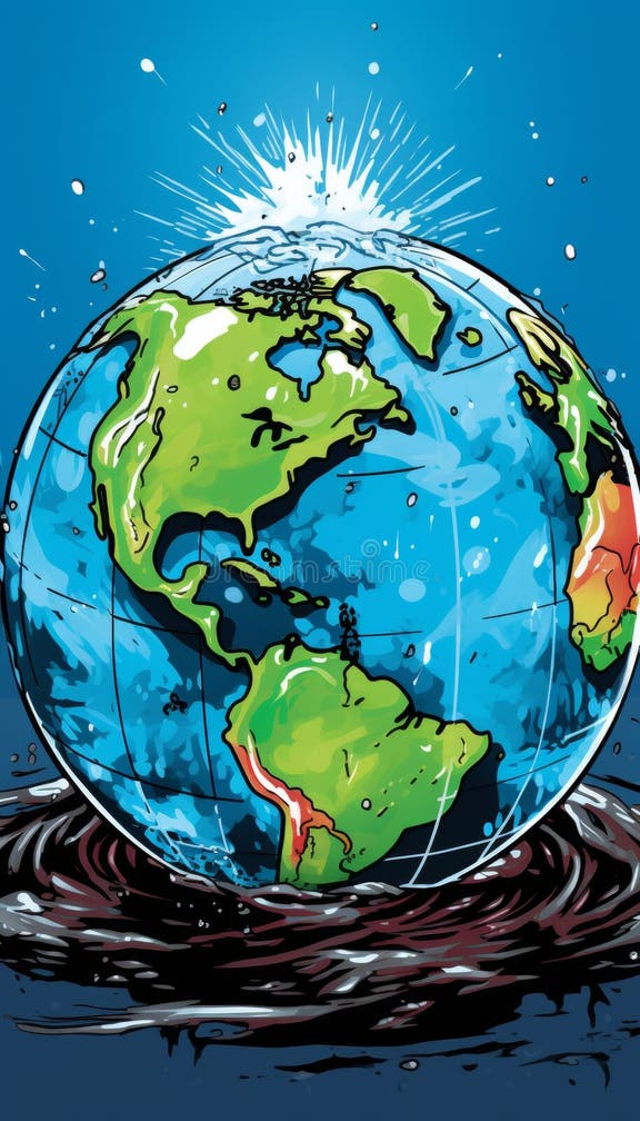 Visual Representation of Climate Change Submerged Globe, Melting Ice ...