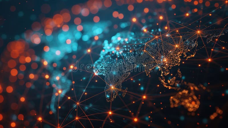 Visual Representation of a Connected World at Night with Illuminated ...