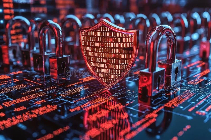 Visual Representation of Cybersecurity Concepts with Red Locks, Shield ...