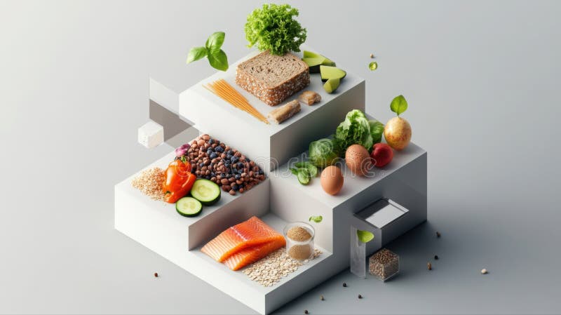 Visual Representation of a 3D Food Pyramid Showcasing Essential Food ...