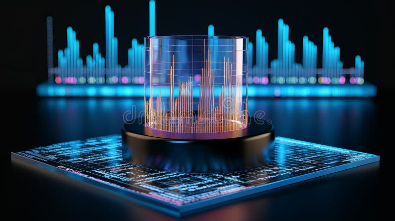 Visual Representation of Data Analysis Displayed on a Glass Cylinder in ...