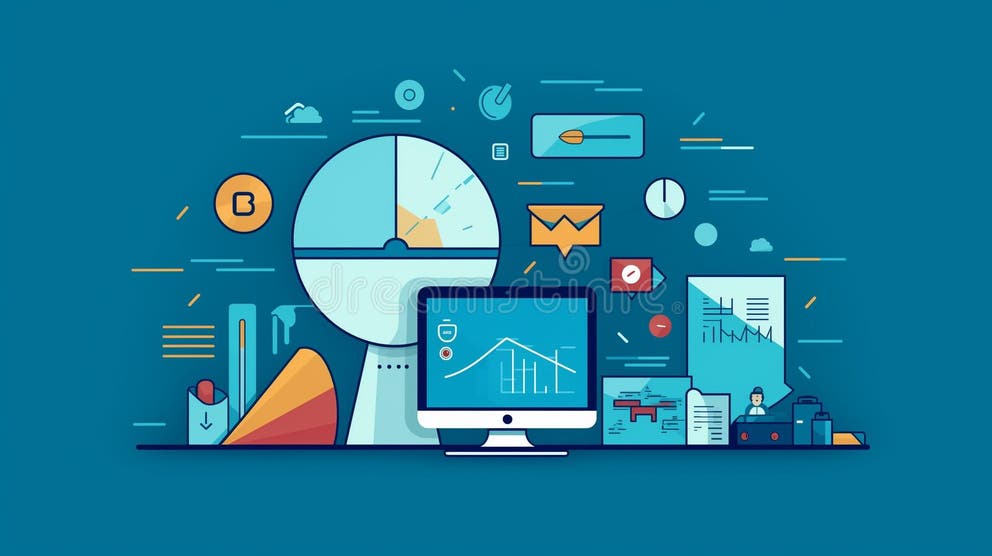 Visual Representation Of Data Analysis Tools And Concepts In A Modern Workspace Layout Stock