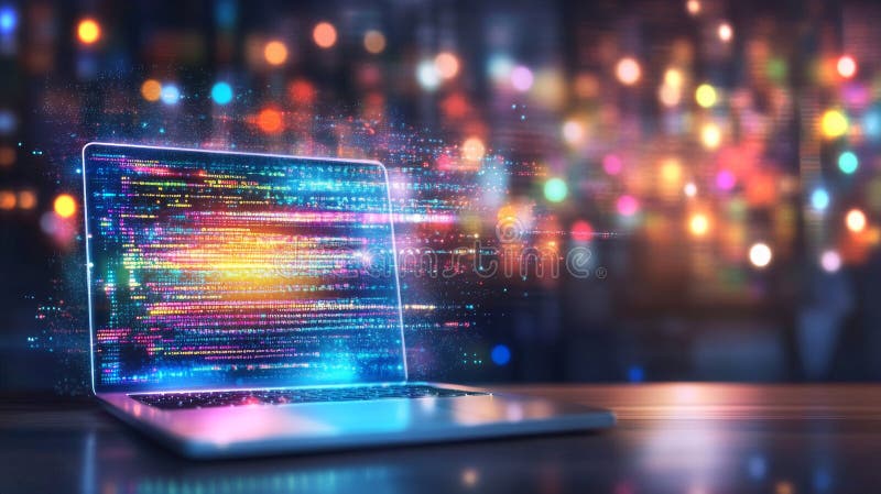 Visual Representation of Data Streaming from a Laptop with Colorful ...