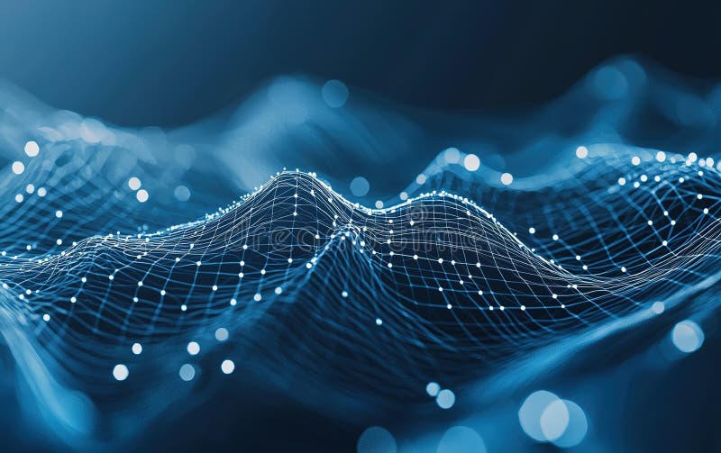 Visual Representation of Data Waves in a Digital Landscape at Night ...