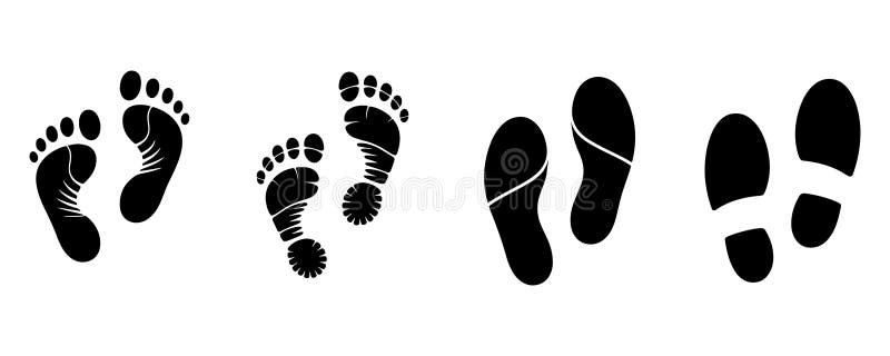 Diverse Footprints Showing Bare Feet Flip Flops and Shoes in a Sequence ...