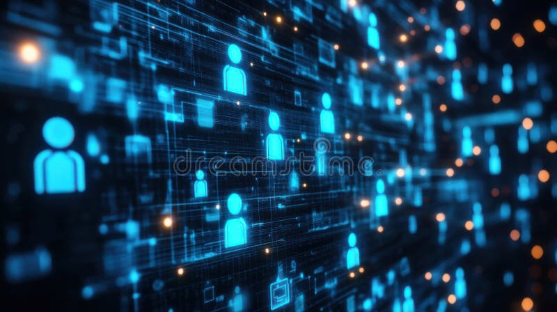 Digital Connections Represented through Glowing Blue and Orange Lines ...