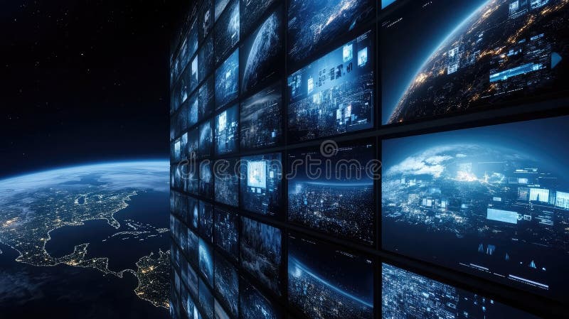 Visual Representation of a Digital Earth Featuring Numerous Screens ...