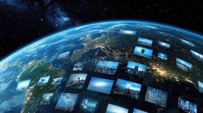 Visual Representation of a Digital Earth Featuring Numerous Screens ...