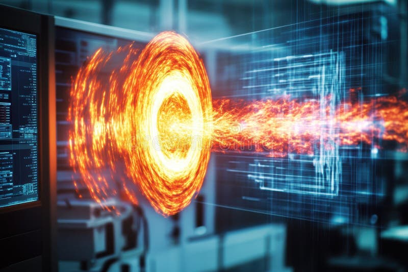 Visual Representation of a Digital Portal with Fiery Energy in a Tech ...