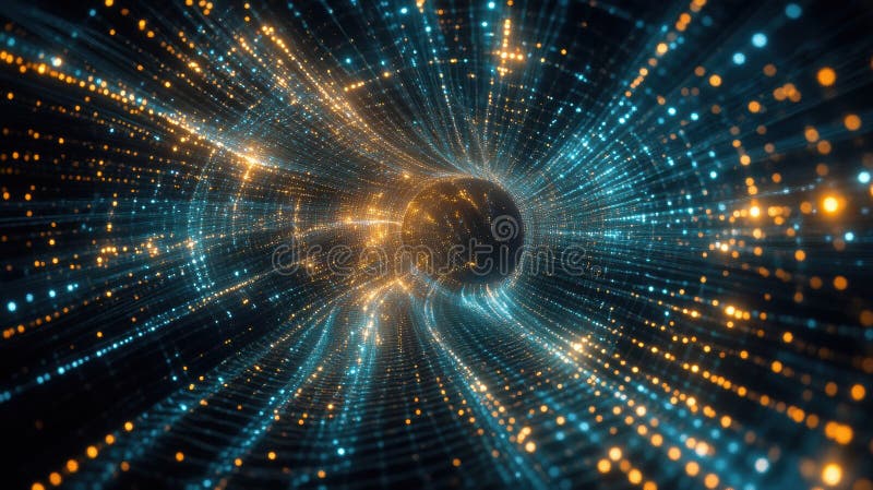 Visual Representation of a Digital Tunnel with Glowing Particles and ...