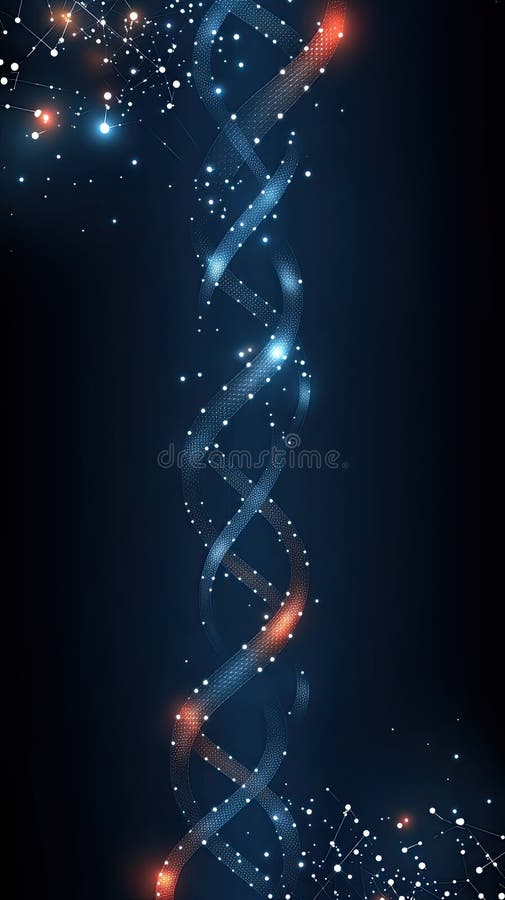Visual Representation of DNA Helix with Luminous Effects on a Dark Blue ...