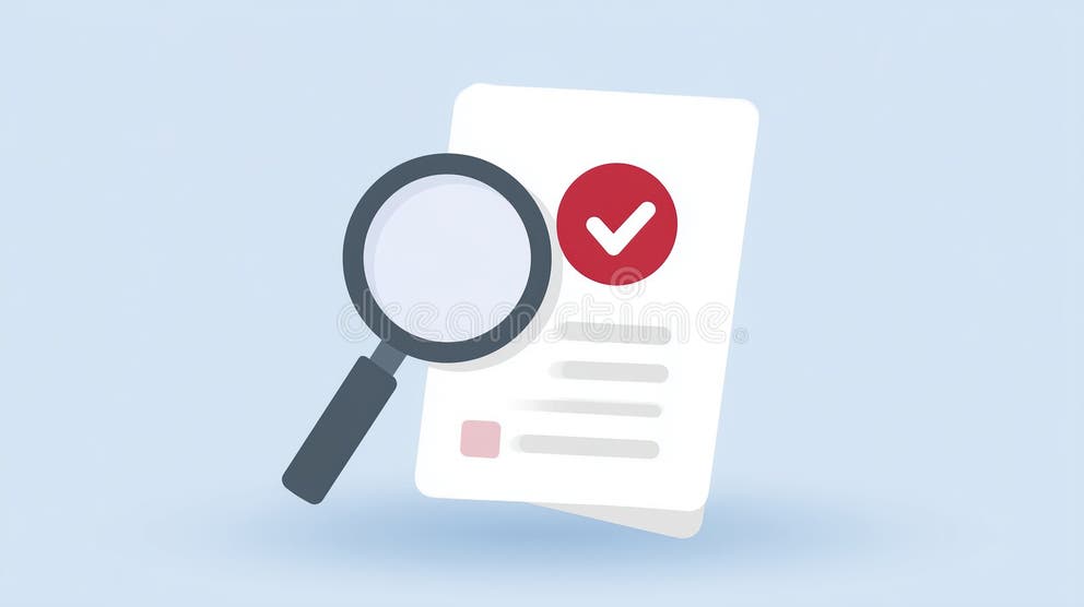 Illustration of a Document with a Magnifying Glass and a Checkmark ...