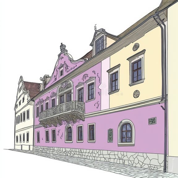 A Visual Representation of a Drawing of an Edifice with a Clock Tower ...