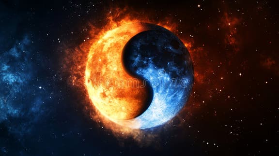 Visual Representation of Duality Featuring Fire and Ice Elements in ...