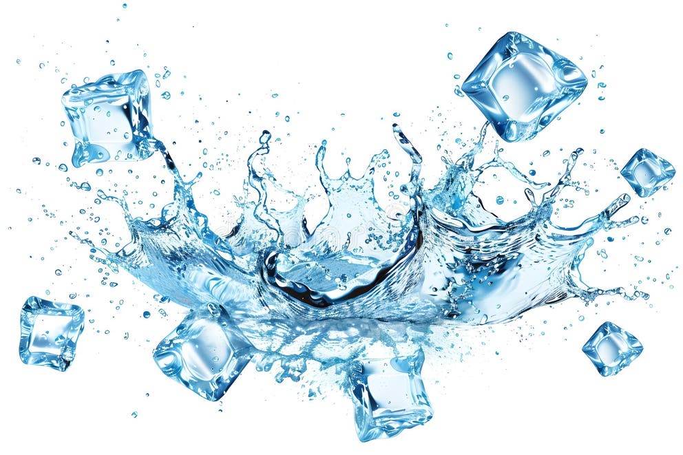 Dynamic Splash of Water with Ice Cubes. Clean Fresh Concept. Perfect ...