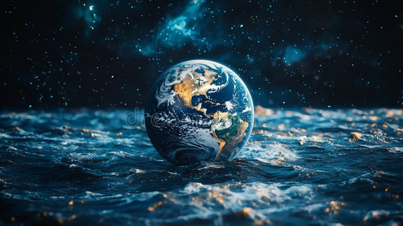 Visual Representation of Earth Floating in Cosmic Ocean with Stars and ...