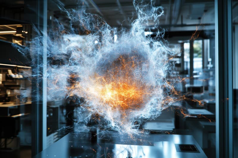 Visual Representation of Energy Explosion in a Modern Workspace during ...