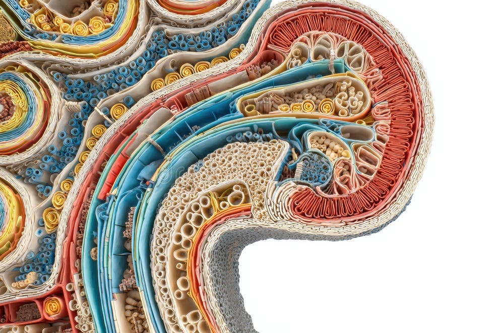 Detailed 3D Cross-Section of Nephron Structure Showcasing Clean ...