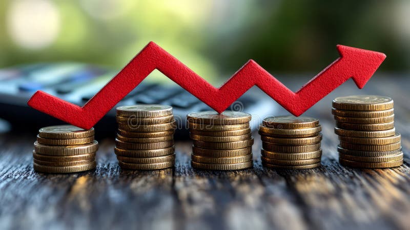 A Visual Representation of Financial Growth with Coins and a Rising ...
