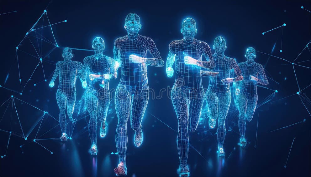 Firefly Relay Race Wireframe Design with Six Runners Moving in Unison ...