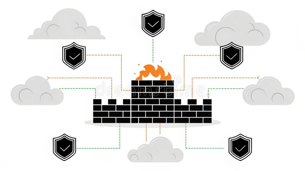 Visual Representation of Firewall Protecting Network with Clouds and ...