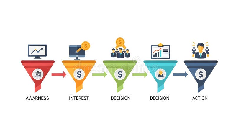 Sales Funnel Stages: Marketing Strategy Infographic Stock Photo - Image ...