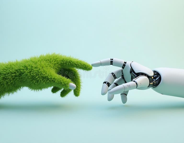 Artificial Intelligence Robot Hand Touching Green Grass Hand Future ...
