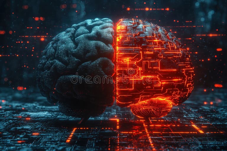 Futuristic Digital Brain Concept with Half Organic and Half Electronic ...