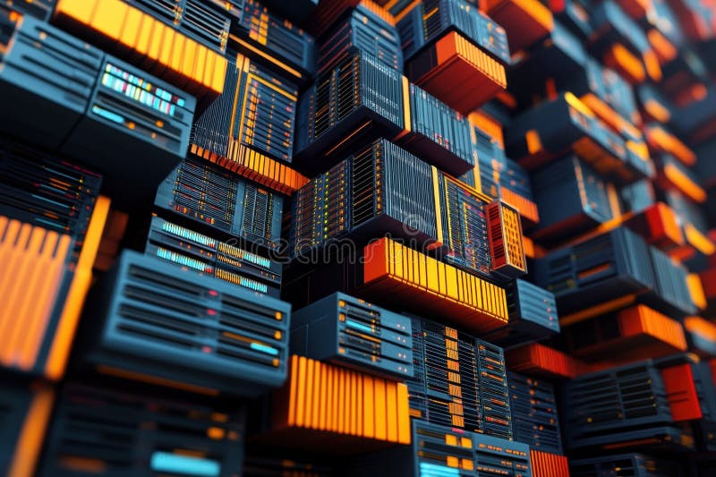 Visual Representation of a Futuristic Data Center with Vibrant Orange ...