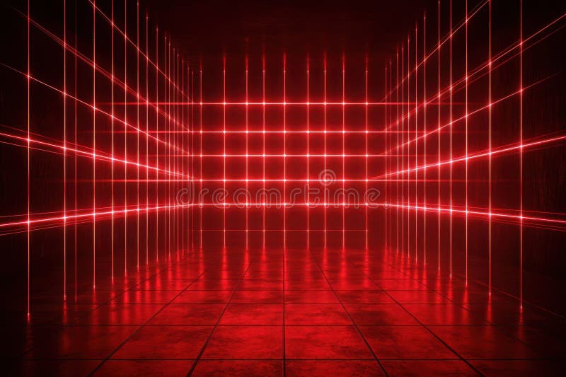 Visual Representation of a Futuristic Red Grid Room with Glowing Lines ...