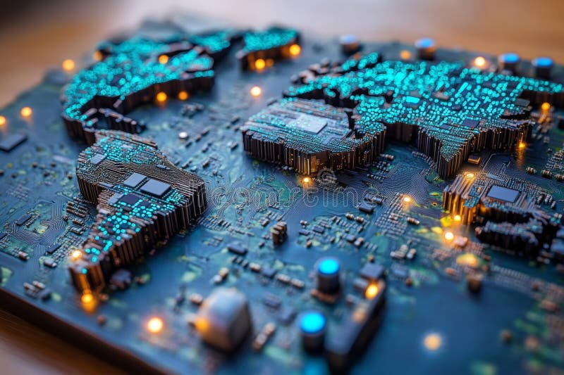 Visual Representation of a Global Map Created with Microchip Components ...