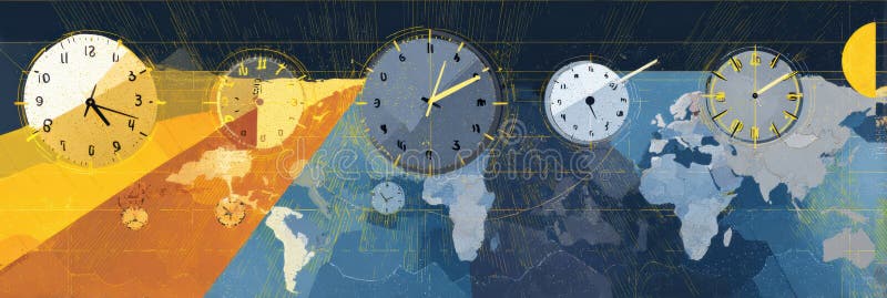 Visual Representation of Global Time Zones with Clocks and World Map ...