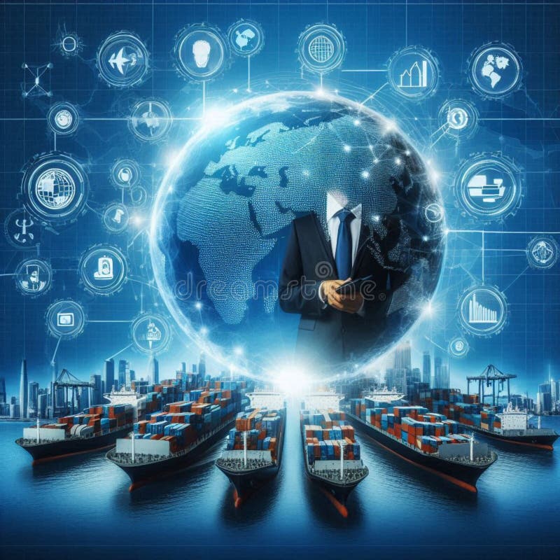 Visual Representation of Global Trade, Showcasing Trucks and Containers ...