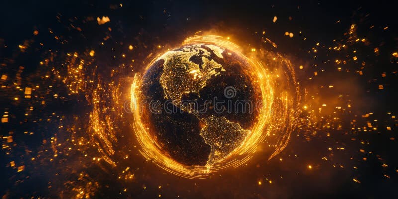 Visual Representation of a Glowing Earth Surrounded by Bright Particles ...