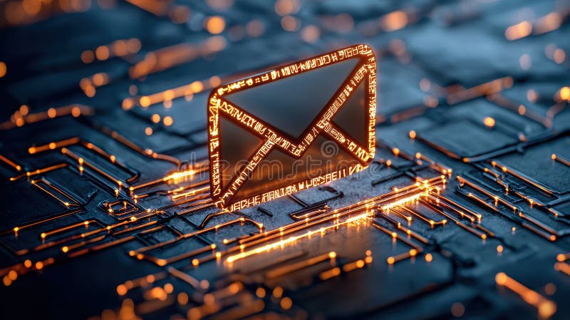 Visual Representation of Glowing Email Icon on Circuit Board ...