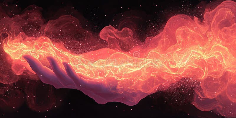 Visual Representation of a Glowing Hand Conjuring Vibrant Flames in a ...