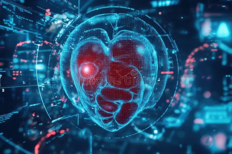 Visual Representation of a Glowing Heart and Brain Design with Digital ...